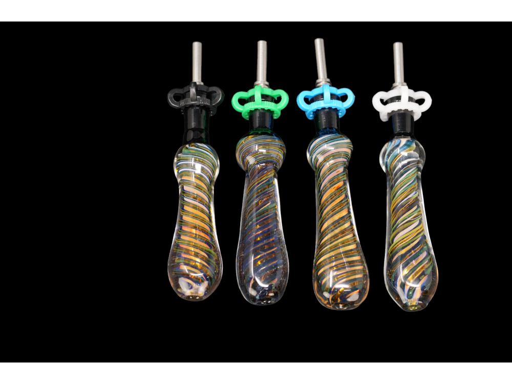 5.5"/56 Gr. GOLD FUMED AND SWIRL ART BLACK TOP NECTAR STRAW