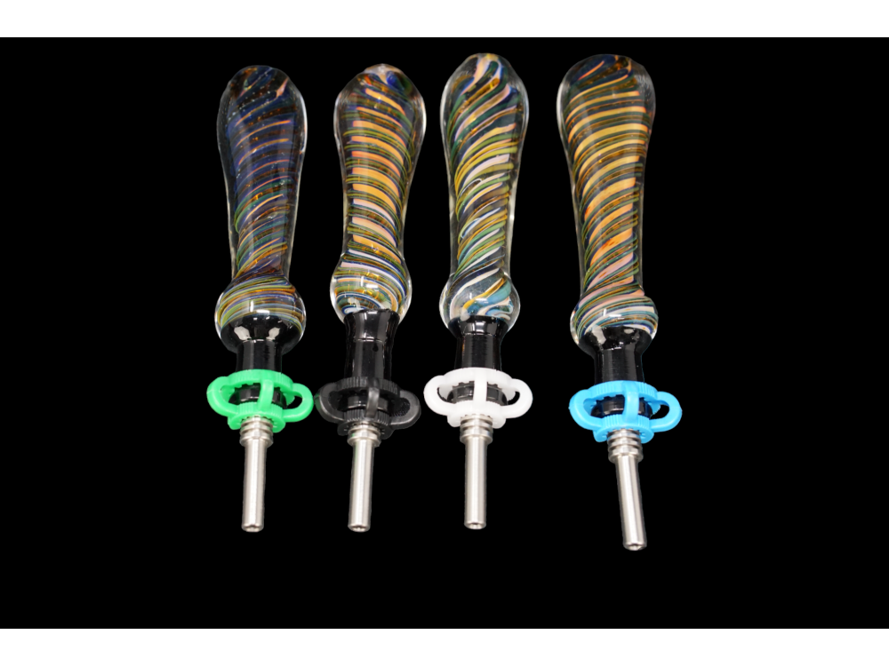 5.5"/56 Gr. GOLD FUMED AND SWIRL ART BLACK TOP NECTAR STRAW